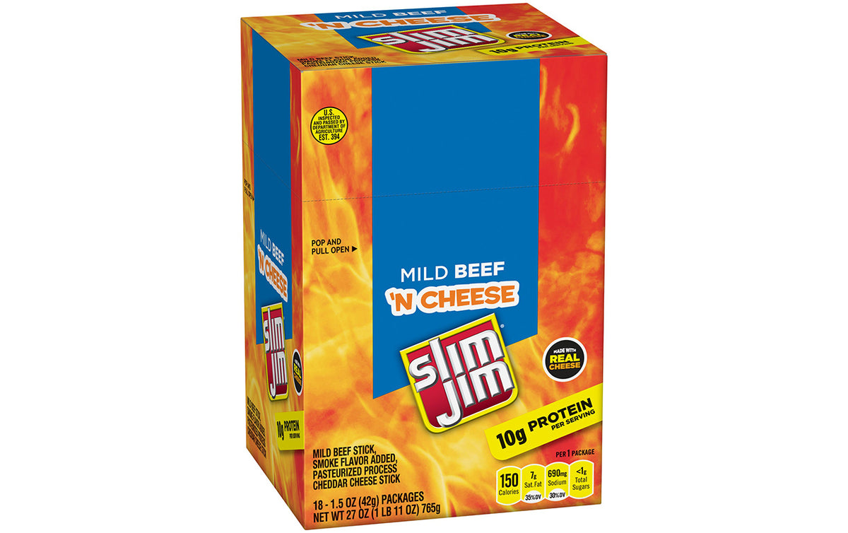 Slim Jim Beef and Cheese, 1.5 oz, 18 Count – Candydistributors.com