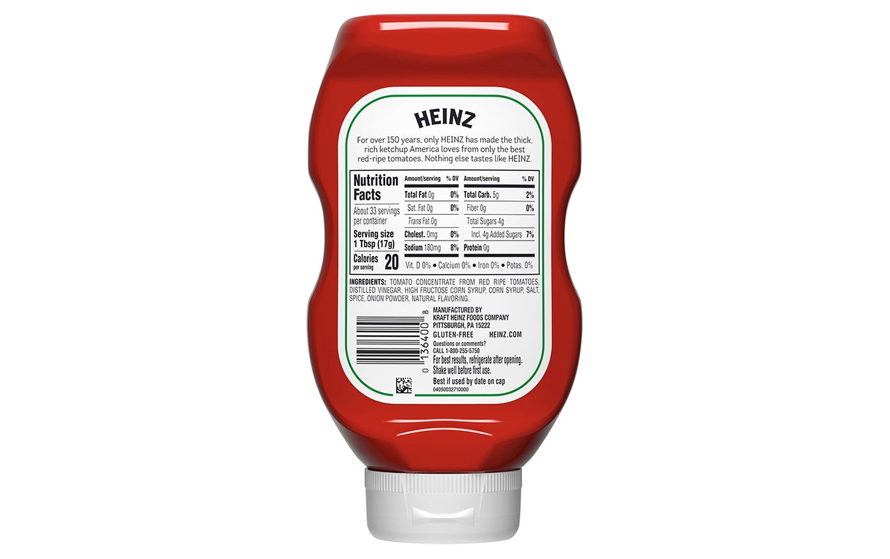 Heinz Ketchup Back Label